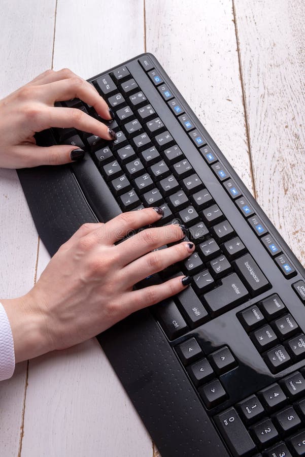 Girl Typing on Computer Keyboard, Business Still Life Stock Photo ...