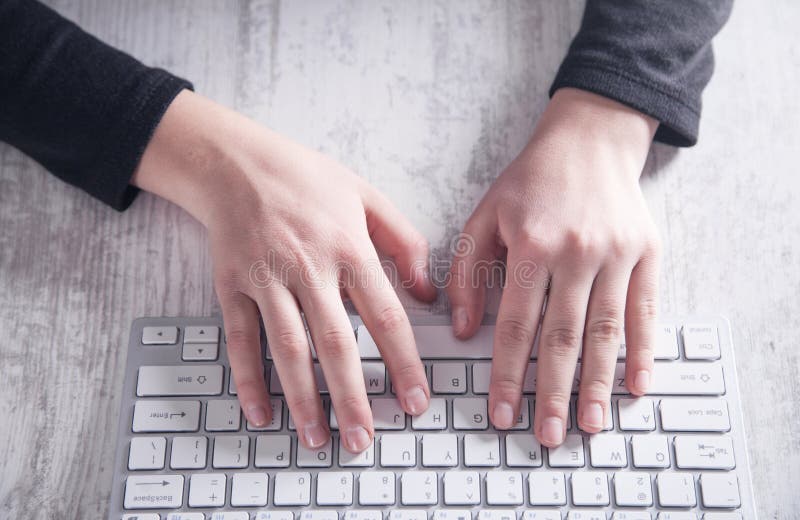 Girl Typing on Computer Keyboard in Office Desk Stock Photo - Image of ...