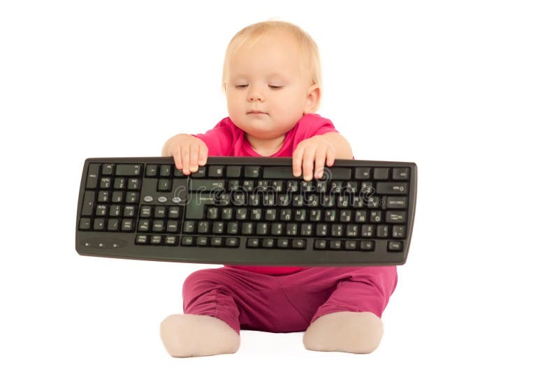 Girl Typing on Computer Keyboard on White Stock Photo - Image of cute ...