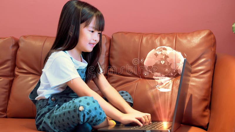 Girl Typing Keyboard with Futuristic Technology Concept Graphics Stock ...