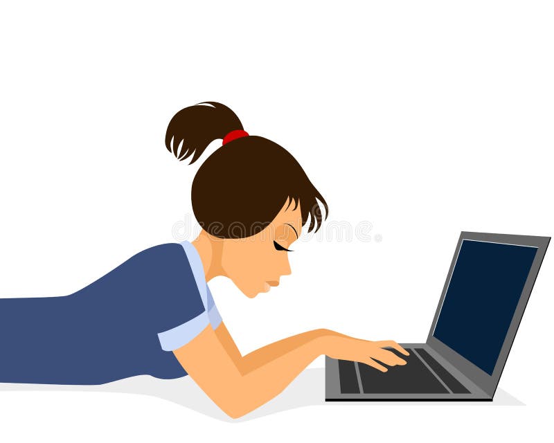 Girl typing on laptop stock vector. Illustration of office - 65521605