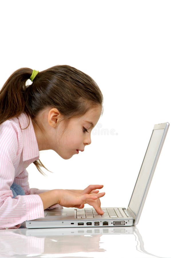 Girl Child Using Laptop Computer at Home Stock Image - Image of ...