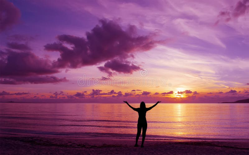Girl Under a Pink Cloudy Sunset in Alghero Stock Image - Image of ...