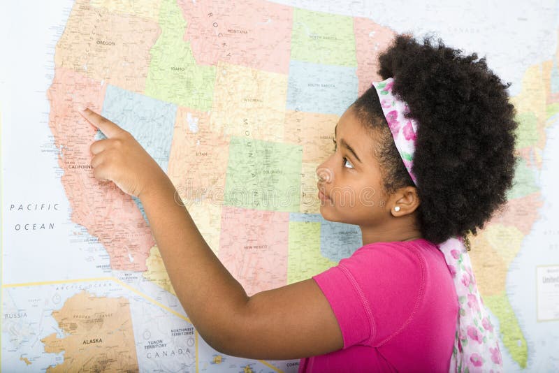 Girl with USA map. stock photo. Image of colour, states - 3422928