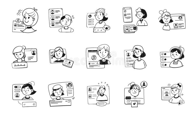 Girl User Account Avatar Doodle Line Art Stock Vector - Illustration of ...