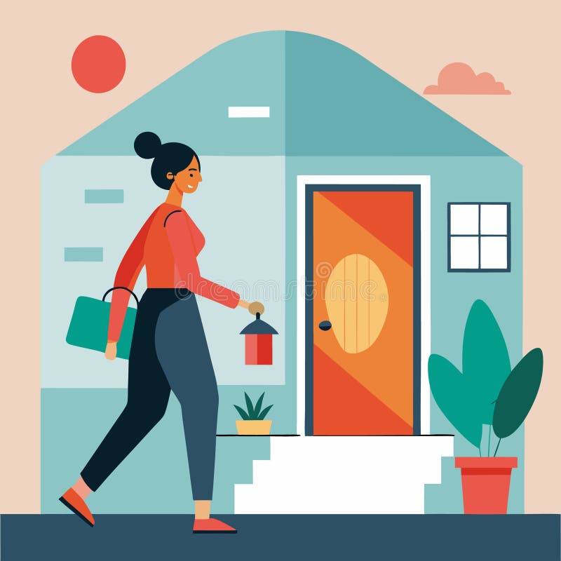 A Girl Uses Smart Home System Image. Cartoon Style Stock Vector ...