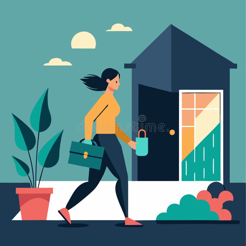 A Girl Uses Smart Home System Image. Cartoon Style Stock Vector ...