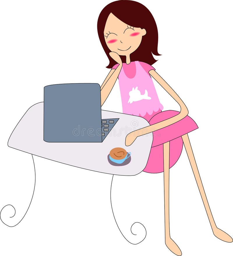 Girl using computer stock vector. Illustration of smiling - 4589400