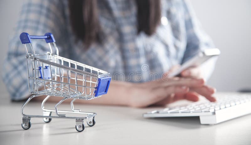 Girl Using Computer Keyboard. Online Shopping Concept Stock Photo ...