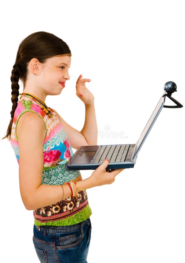 Girl using a laptop stock photo. Image of holding, beautiful - 11159804
