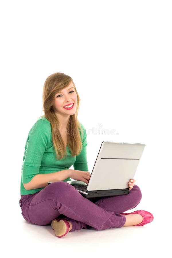 Girl using laptop stock photo. Image of working, happy - 3261522