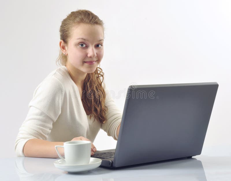 Girl using laptop stock photo. Image of smiling, beautiful - 16675224