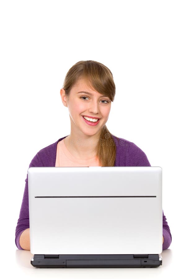 Girl Using a Laptop on a Bench Stock Photo - Image of students, laptop ...