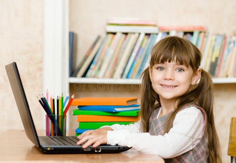 Girl Using a Laptop Computer at School Stock Photo - Image of homework ...