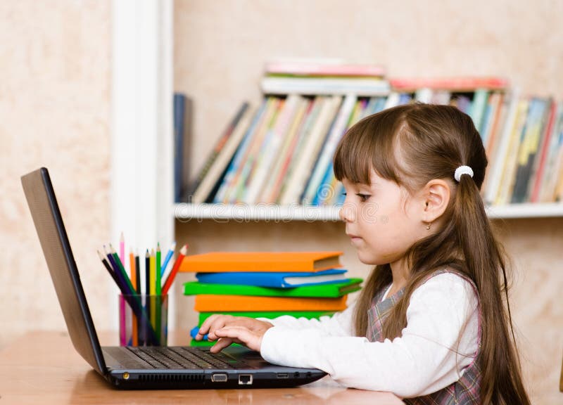 Girl Using a Laptop Computer at School Stock Image - Image of lesson ...