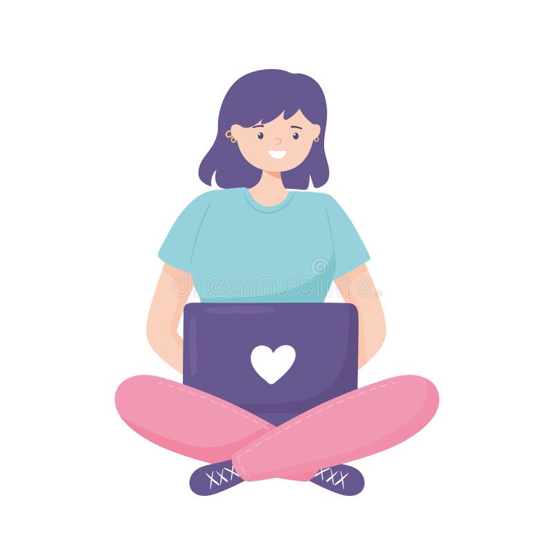 Girl using laptop stock vector. Illustration of happy - 228402970