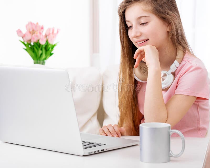 Girl is Using Laptop at Leisure Stock Image - Image of device, browsing ...