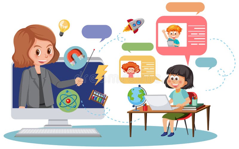 A Girl Using Laptop for Online Learning Stock Vector - Illustration of ...