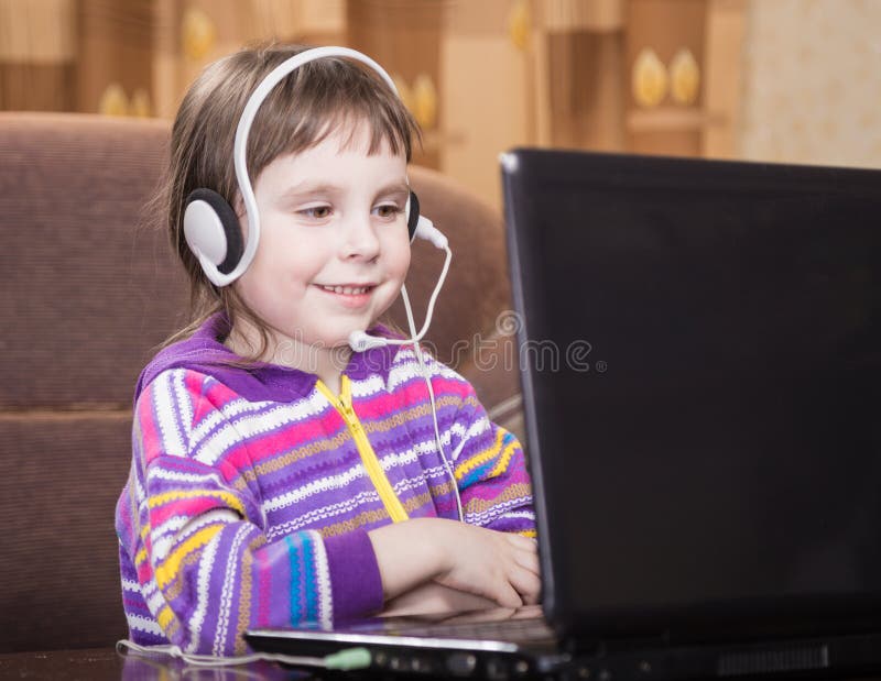 Girl Using Laptop. stock image. Image of child, online - 55288243