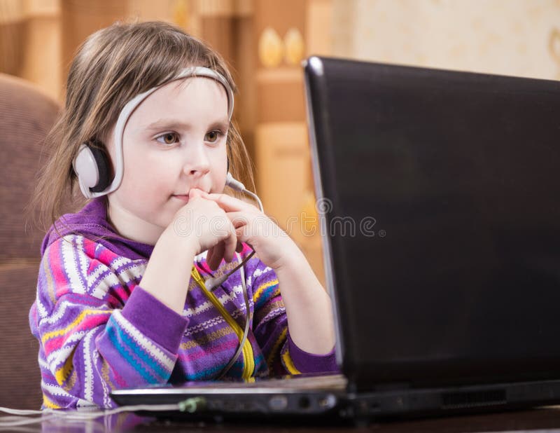 Girl Using Laptop. stock image. Image of little, downloading - 55288265