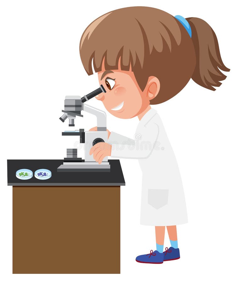A girl using microscope stock vector. Illustration of school - 130822872