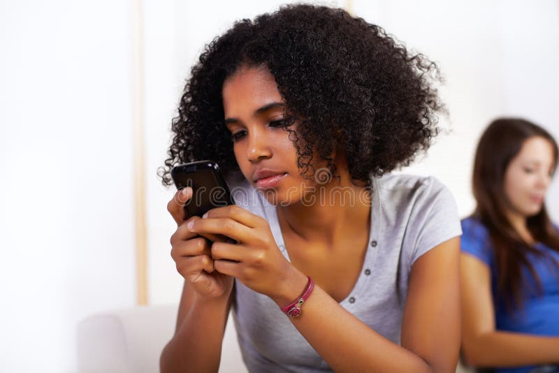 Young African Woman Excited Over Text Message Stock Photo - Image of ...