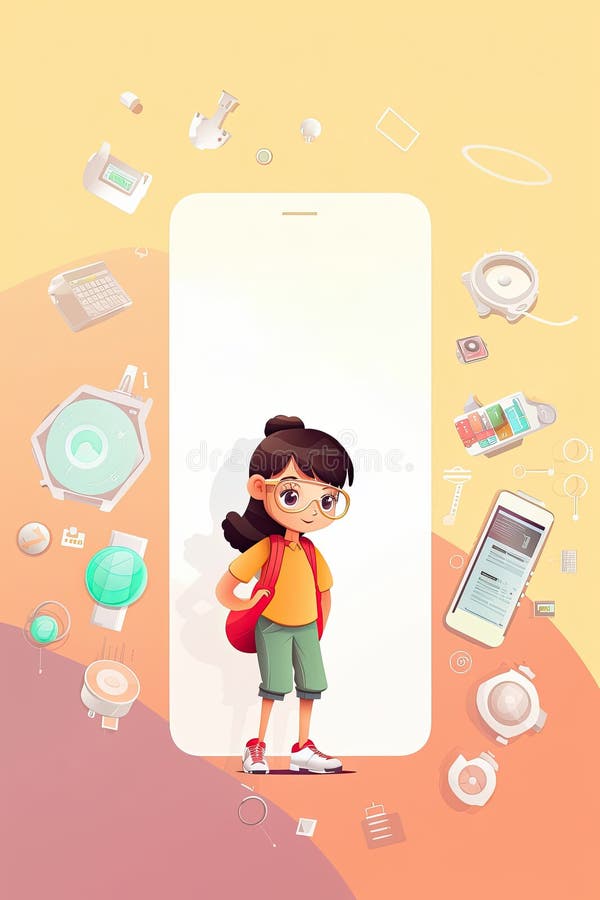 Girl is Using Mobile Phone for High Technology Banner, Poster. Stock ...