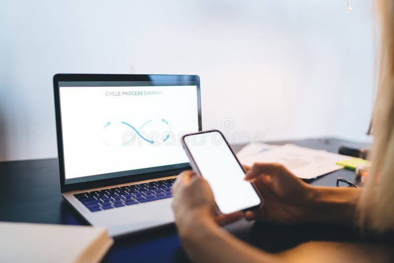 Girl Learning with Smartphone and Laptop at Home Stock Image - Image of ...
