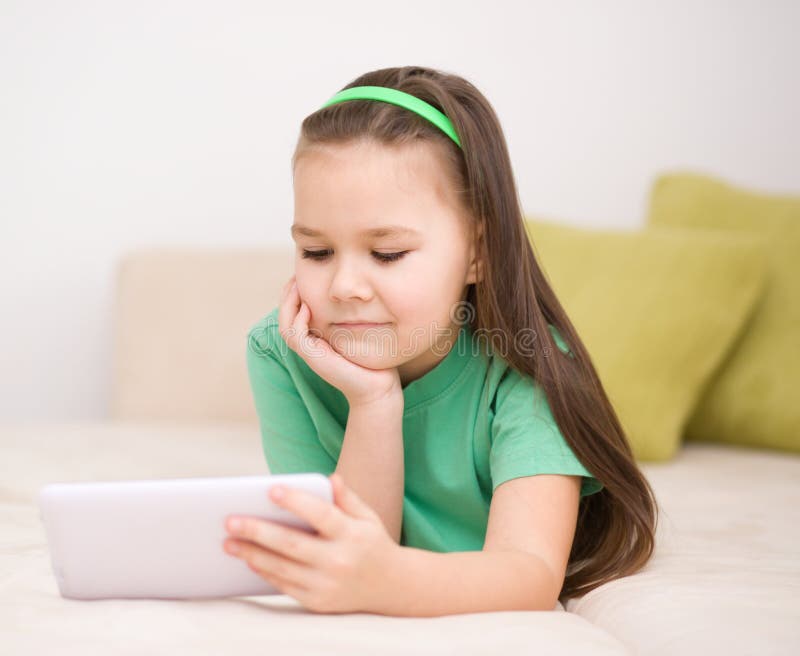 Girl using tablet stock image. Image of computer, copy - 36909795