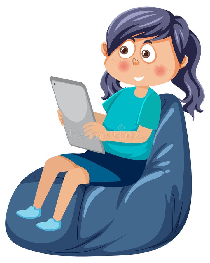 A girl using tablet stock vector. Illustration of little - 257222705