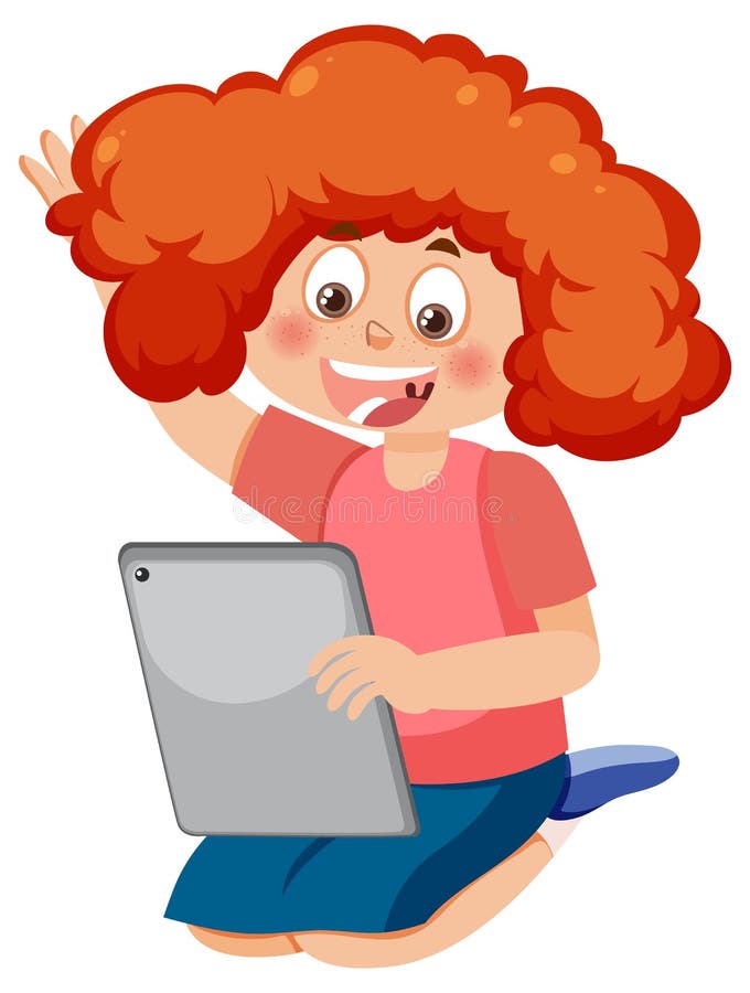Kid Using Tablet Clipart Stock Illustrations – 87 Kid Using Tablet ...