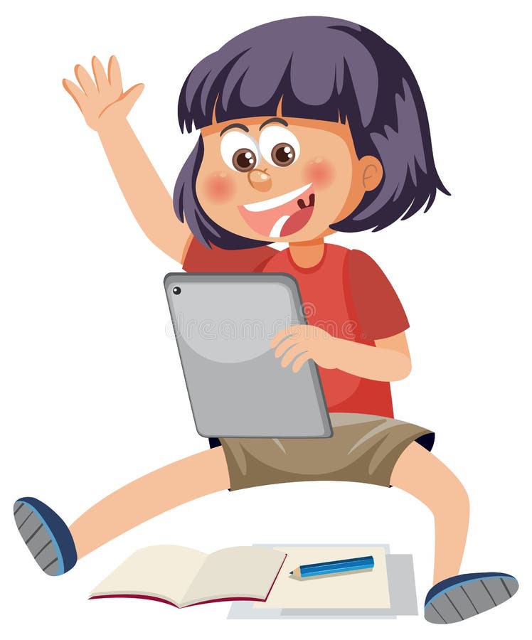 Kid Using Tablet Clipart Stock Illustrations – 87 Kid Using Tablet ...