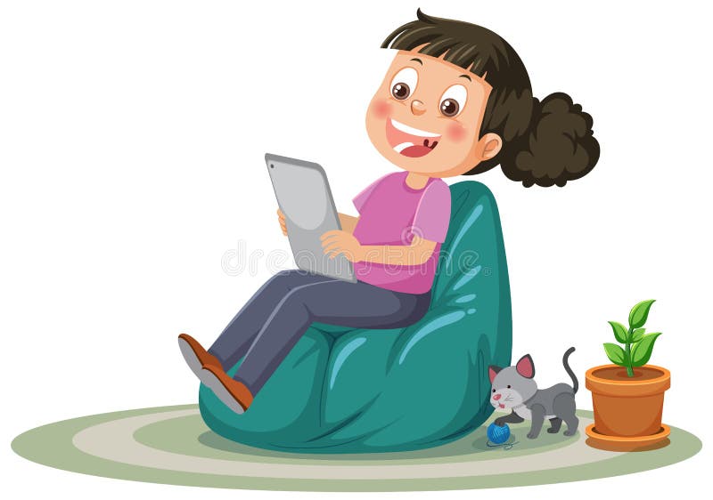 A Girl Using Tablet for Learning Online Stock Vector - Illustration of ...