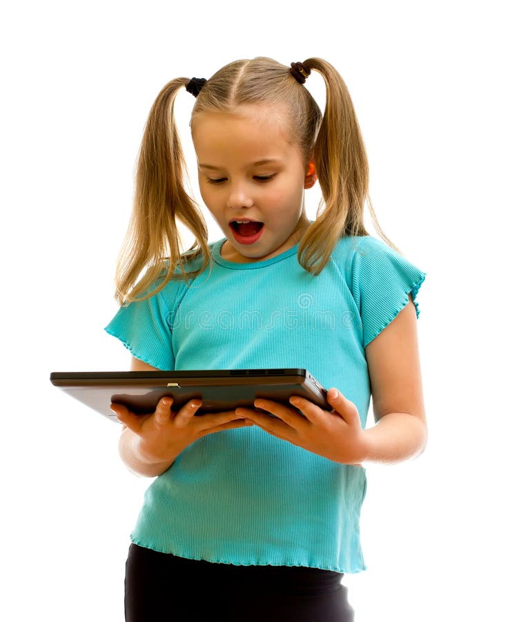 Little African Asian Girl Using a Tablet Pc Stock Image - Image of ...