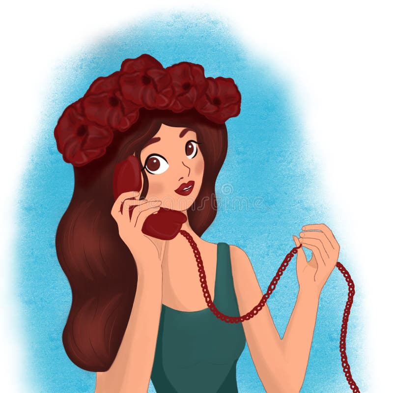 Girl Using Telephone - Vector Girls Call by Telephone Stock ...