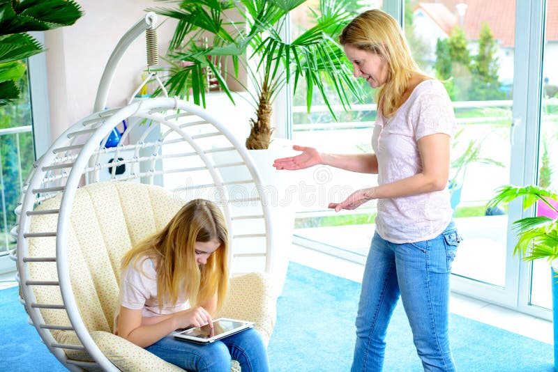 Girl Using Too Much Her Tablet Computer Stock Image - Image of ...