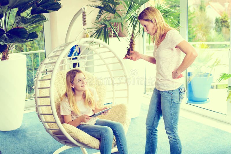 Girl Using Too Much Her Tablet Computer Stock Image - Image of mother ...