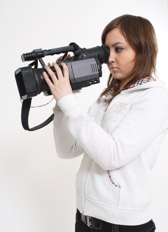 The Girl with a Videocamera Stock Photo - Image of videocamera, holds ...