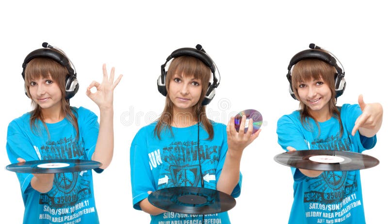 Girl with Vinyl Disk and CD-disk Stock Photo - Image of adult, lady ...