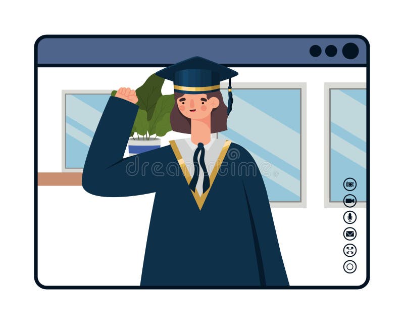 Girl on virtual graduation stock vector. Illustration of virtual ...