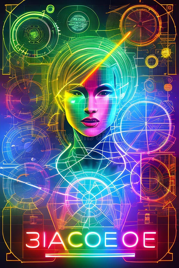 Girl in Virtual Reality Outlined Glowing Illustration Stock ...