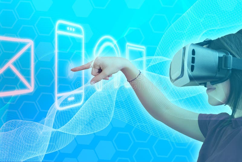 Girl with Virtual Reality Visor Exploring Metaverse Stock Photo - Image ...