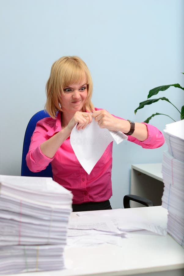 Girl Vomits Documents with Anger Stock Image - Image of looking, papers ...