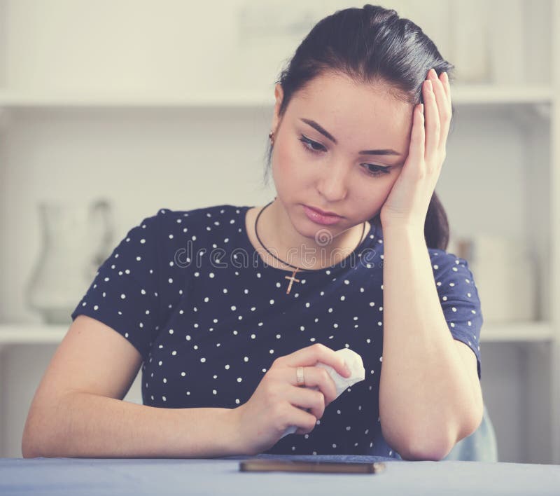 Girl Waiting for Phone Call Stock Photo - Image of people, portrait ...