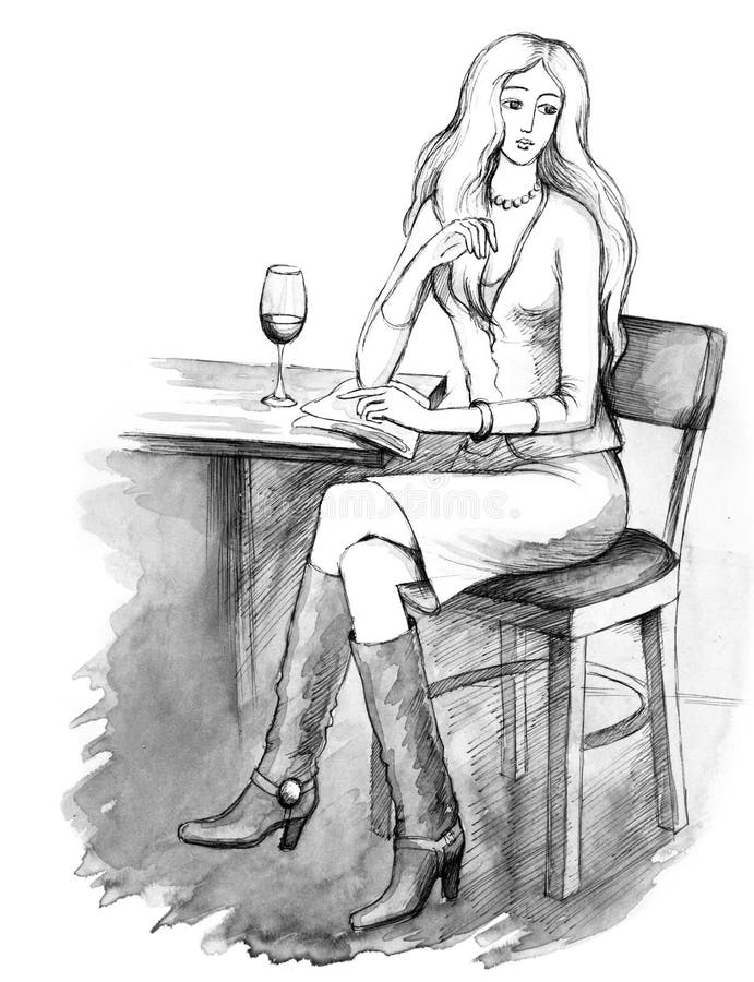 Girl waiting for someone stock illustration. Illustration of chair ...