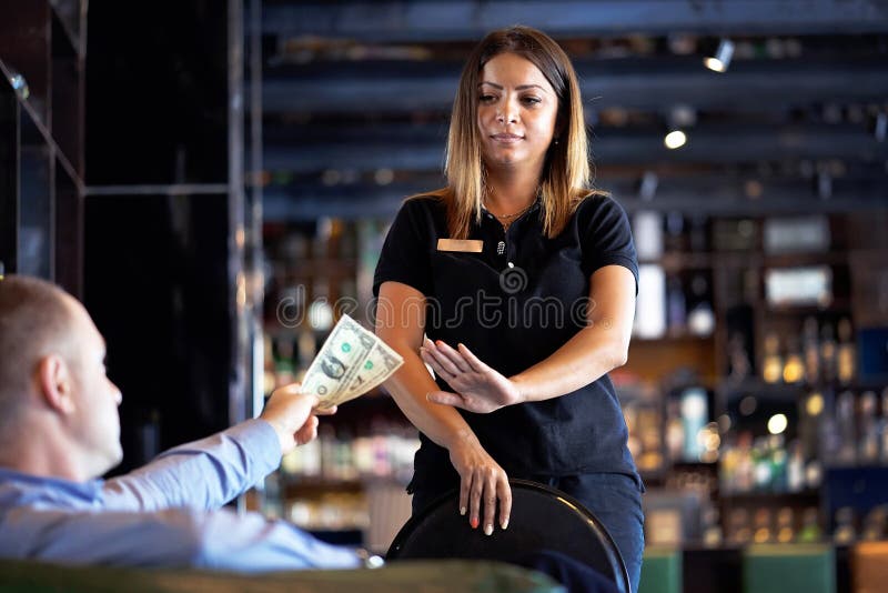 Girl of the Waitress Gets a Tip Stock Image - Image of cash ...
