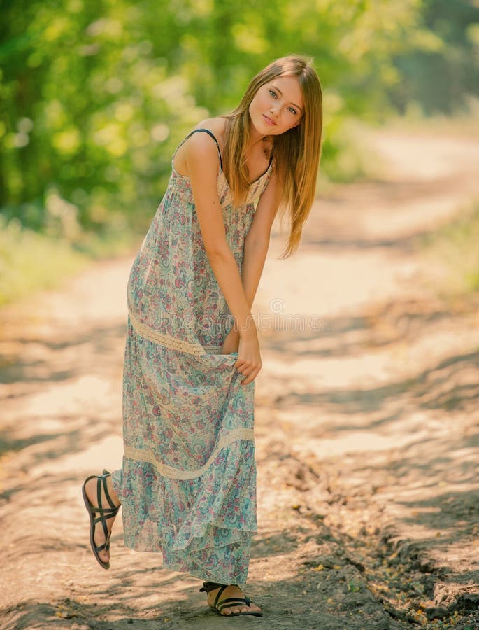 Girl on a walk stock photo. Image of beautiful, hiking - 69579502