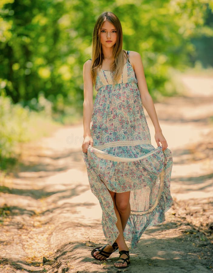 Girl on a walk stock image. Image of happy, outside, forest - 69579531