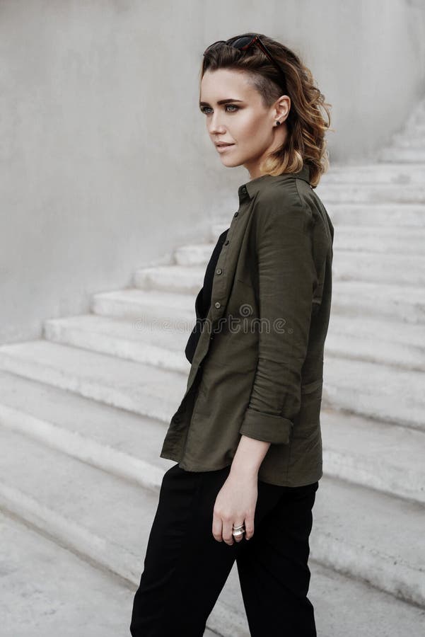 The girl is walking along stock image. Image of business - 95192321