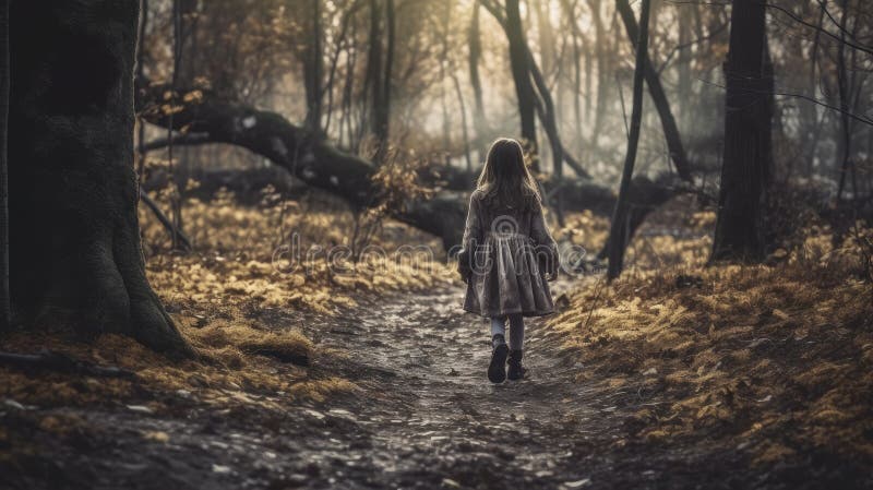 Girl Walking Down a Path in the Woods Stock Illustration - Illustration ...